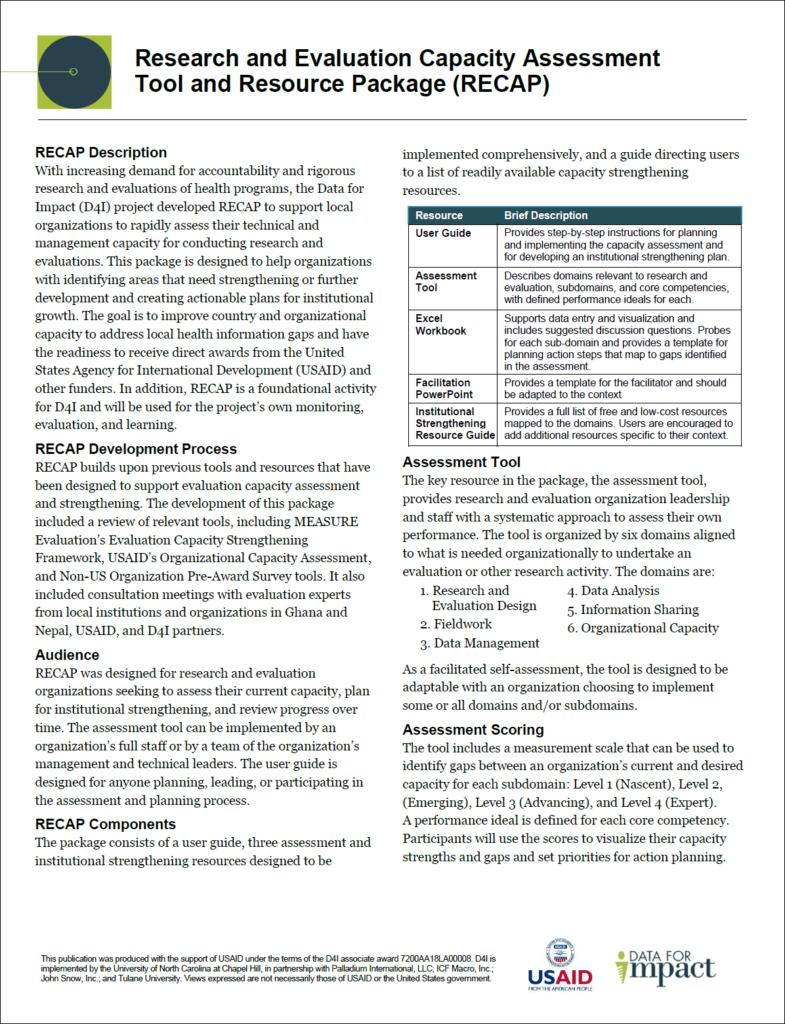 Research and Evaluation Capacity Assessment Tool and Resource Package - DataForImpactProject