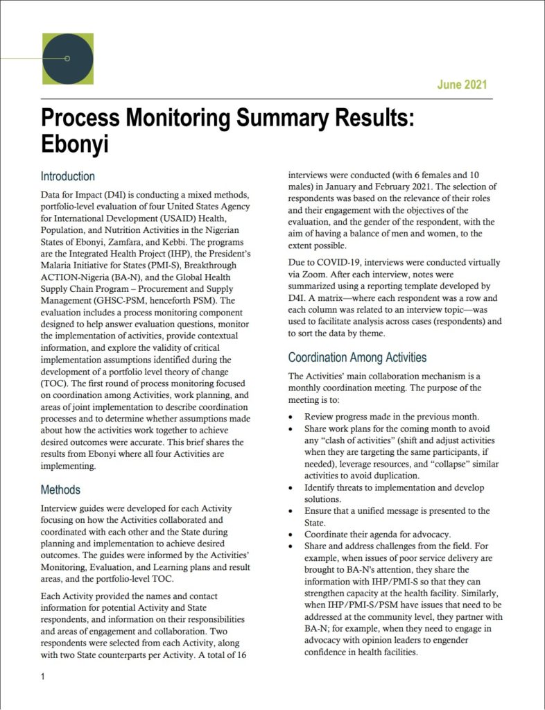 2021 Process Monitoring Summary Results: Ebonyi - DataForImpactProject