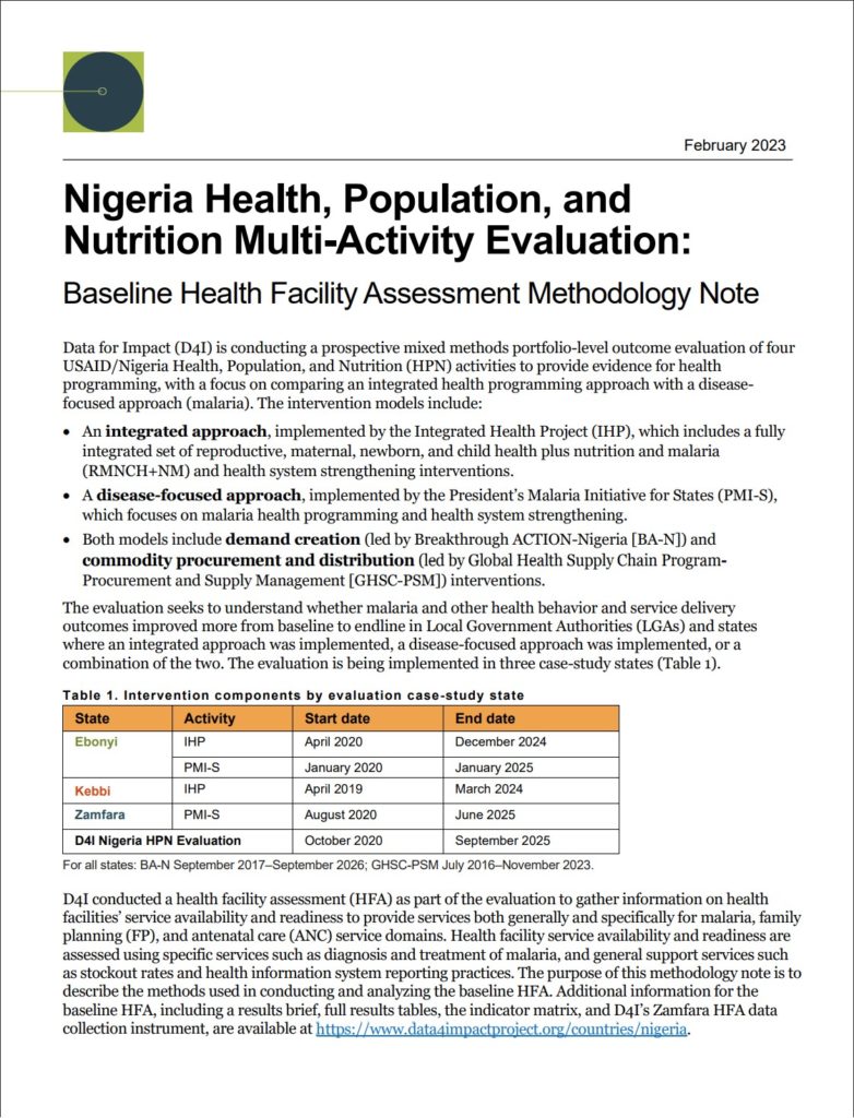 Nigeria Health, Population, and Nutrition Multi-Activity Evaluation ...