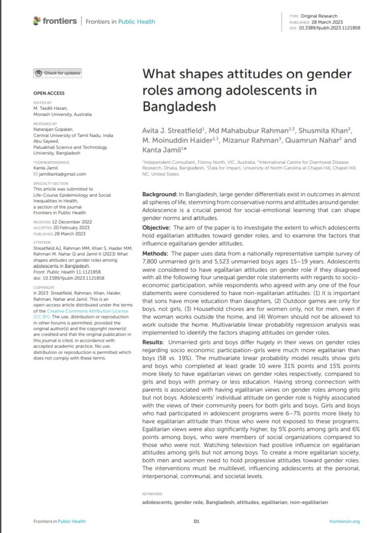 What shapes attitudes on gender roles among adolescents in Bangladesh - DataForImpactProject