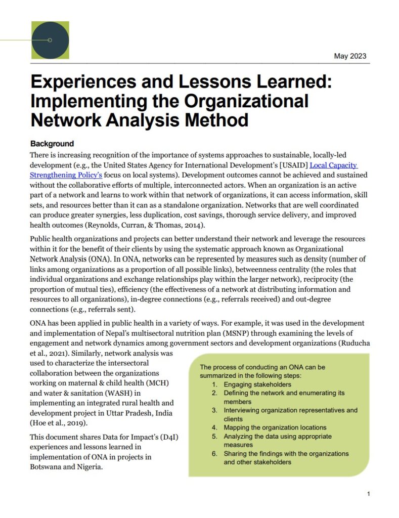 Experiences and Lessons Learned: Implementing the Organizational Network Analysis Method ...