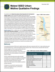 Malawi SEED Urban: Midline Qualitative Findings - DataForImpactProject